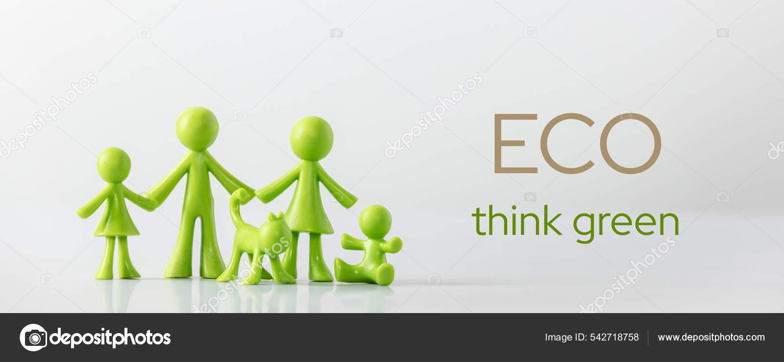 Green figures made of biodegradable plastic symbolic model of family ...