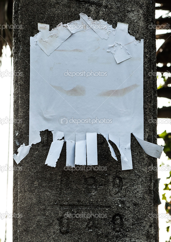 Old tear off paper notice on the stone wall. — Stock Photo ...