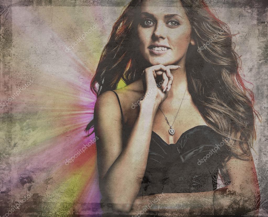 Retro styled grunge portrait of young beautiful woman. Stock Photo by ...