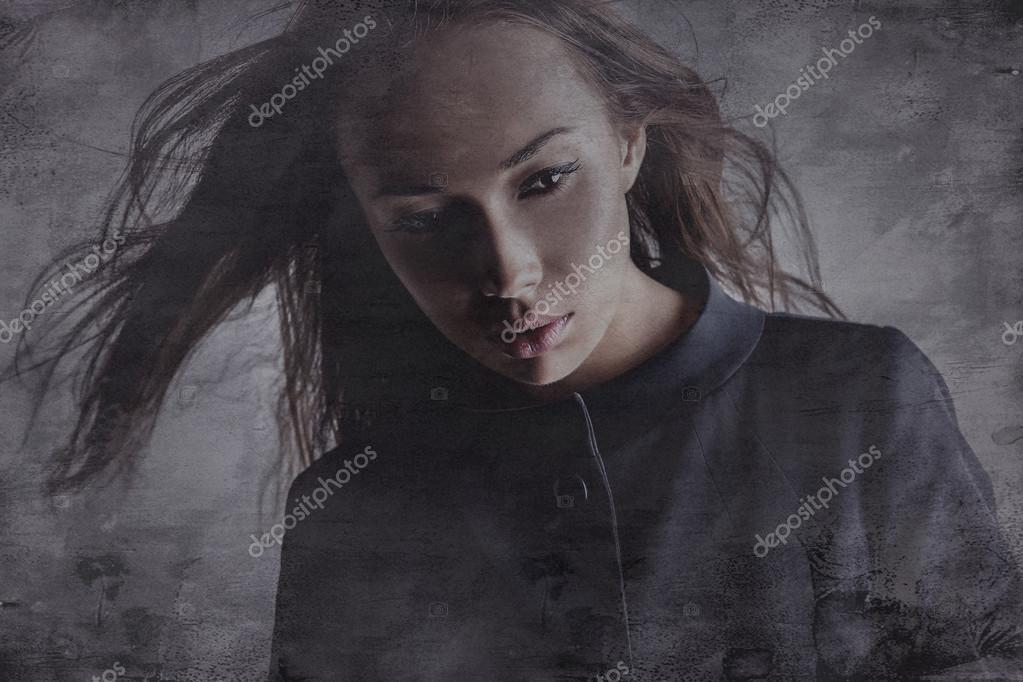 Retro styled grunge portrait of young beautiful woman. — Stock Photo ...