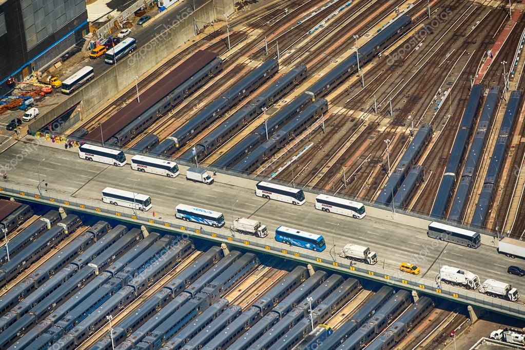 NEW YORK CITY - JUN 14: Aerial view of Penn Station at West side ...