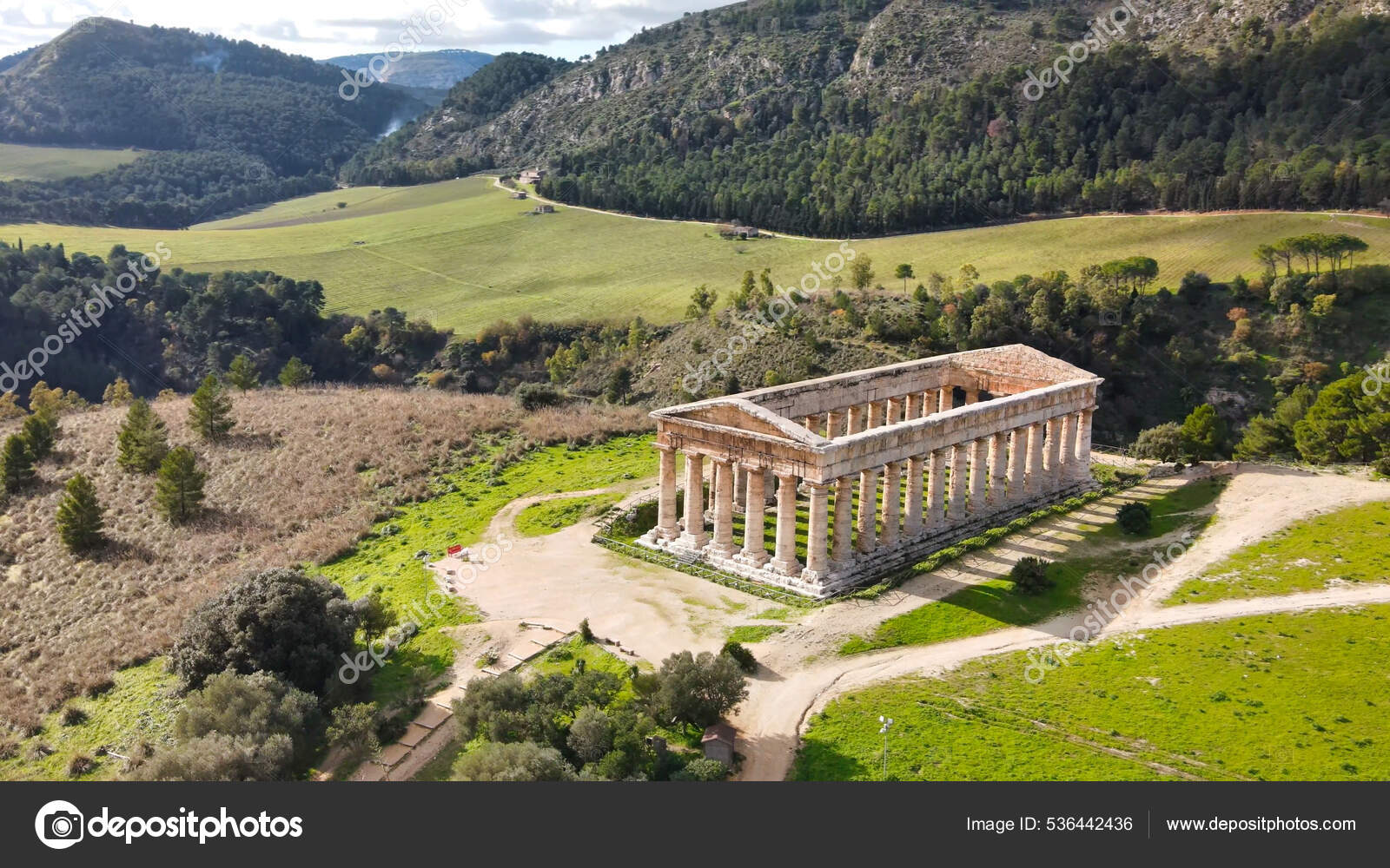 Temple Segesta Countryside Sicily Italy Aerial View Drone Stock Photo ...