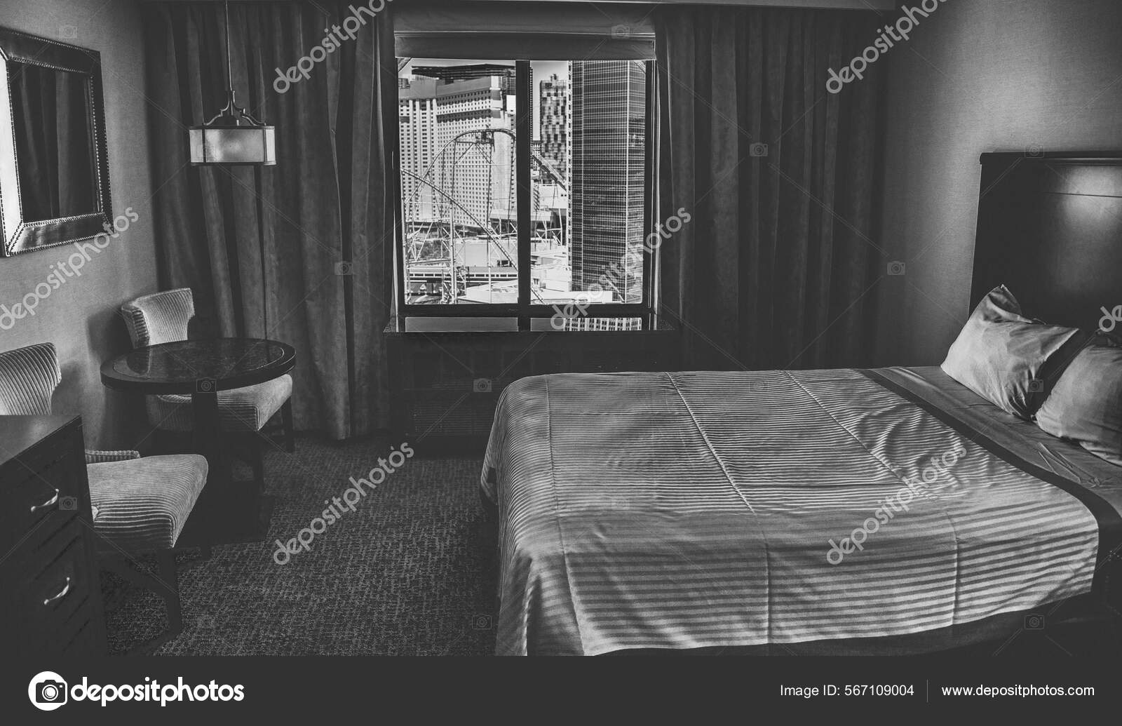 Empty Clean Hotel Room City View — Stock Photo © jovannig #567109004