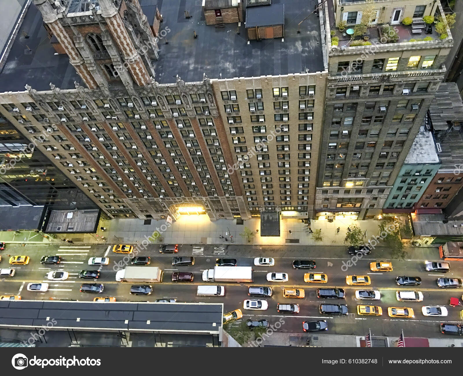 Overhead Aerial View Manhattan Traffic Night New York City — Stock ...