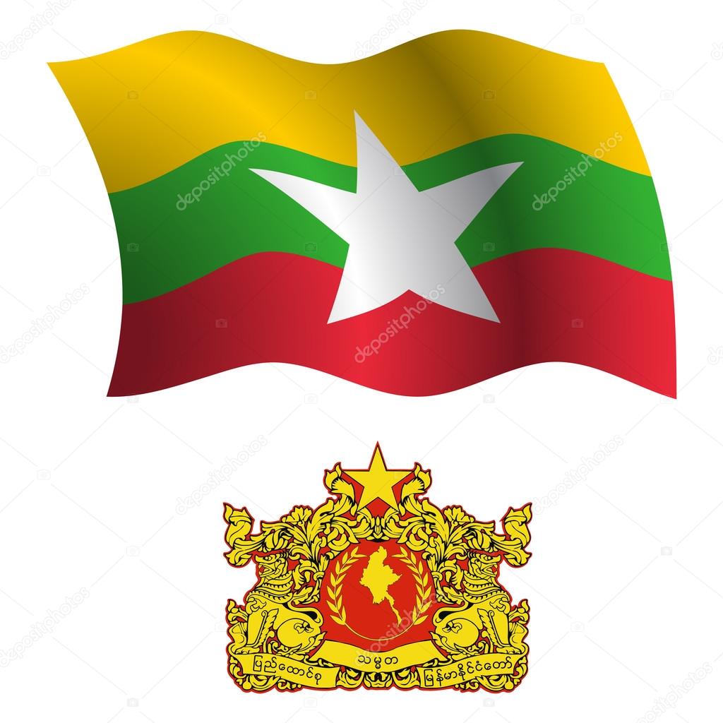 Bandera y escudo de myanmar | Escudo y bandera ondulado de Birmania ...