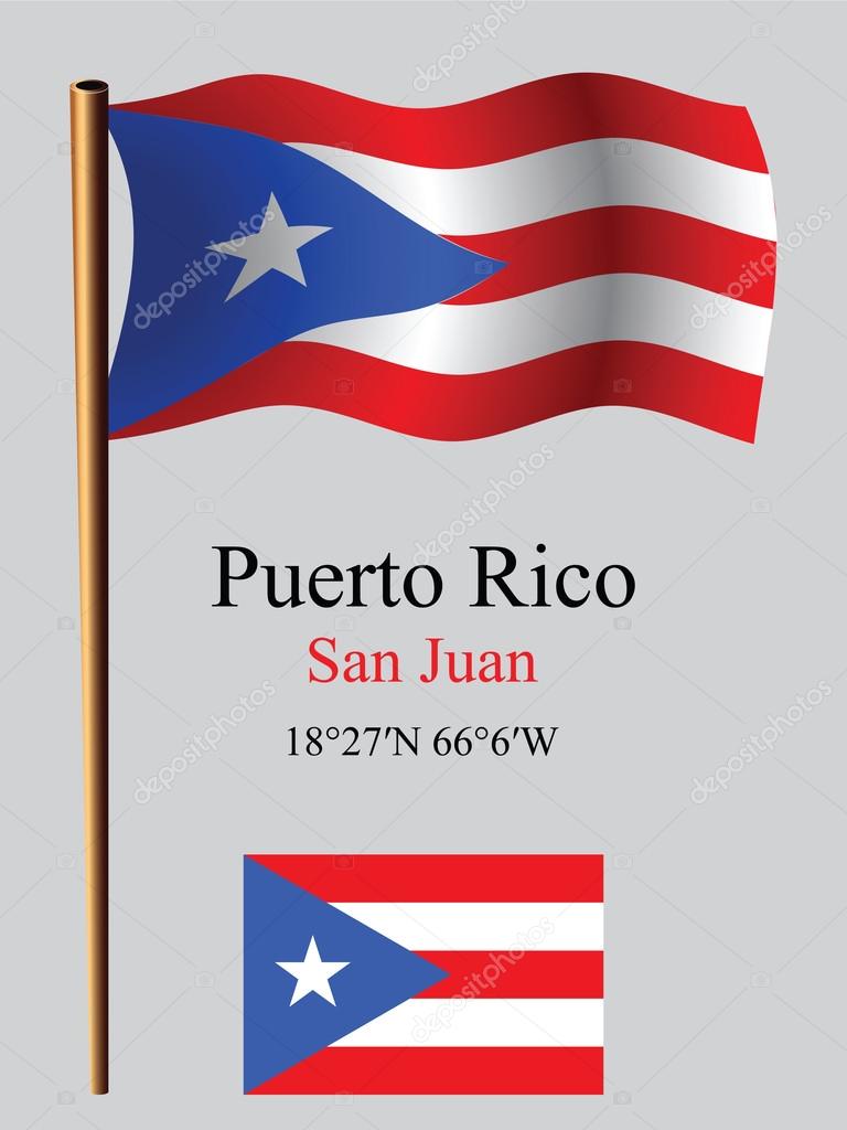 Puerto rico ondulado bandera y coordenadas Vector de stock por ...