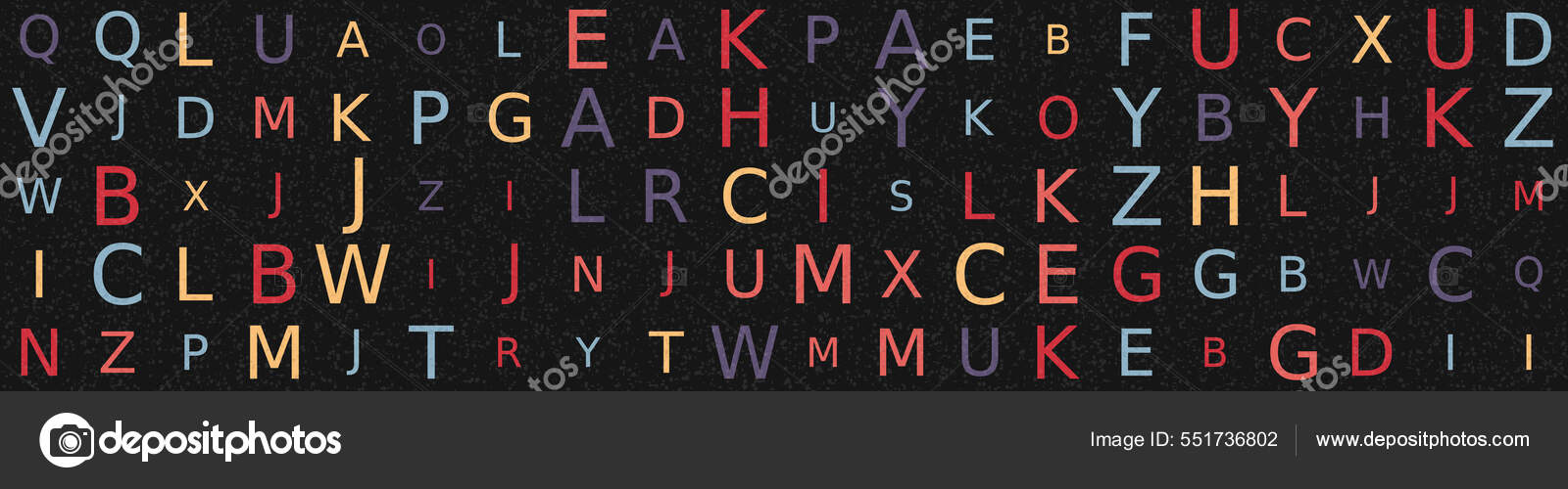 Various Size Letters English Alphabet Random Order Dark Background ...