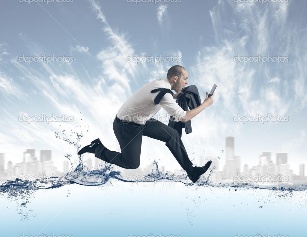 Businessman run on the water — Stock Photo © alphaspirit #20356509