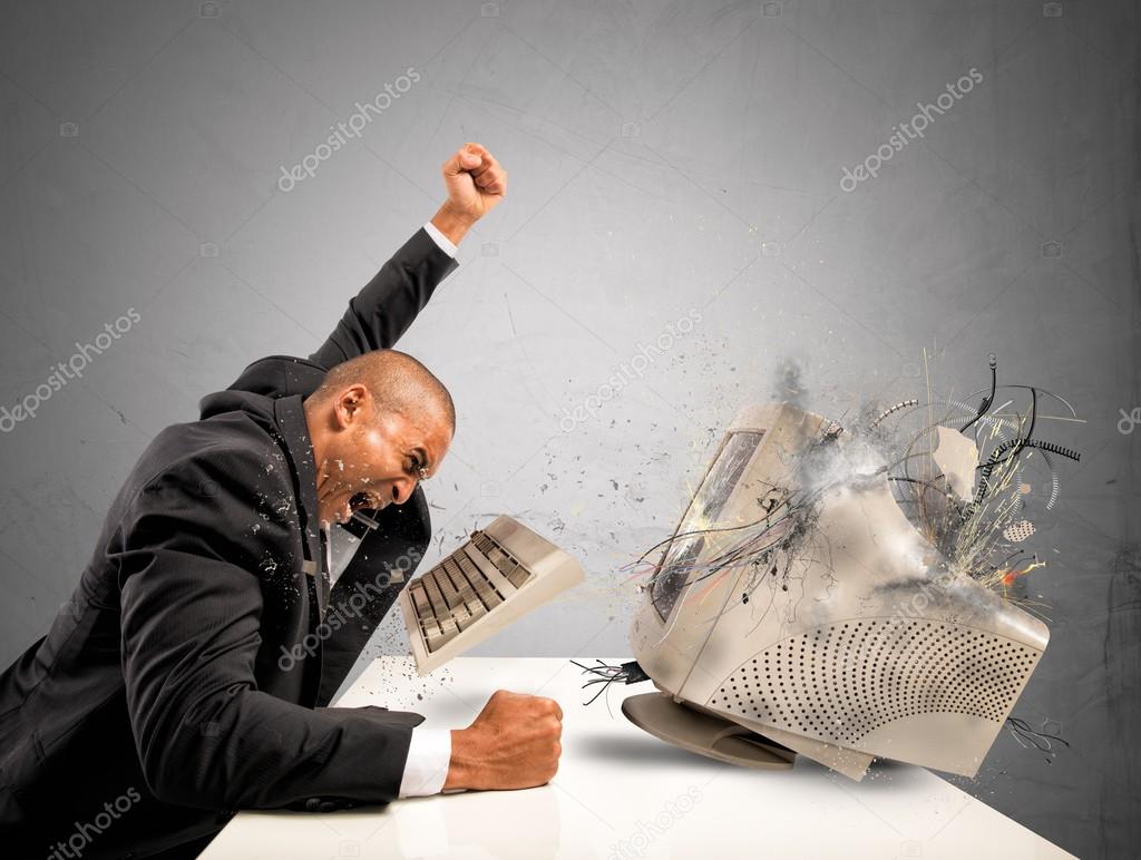 Person Smashing Computer