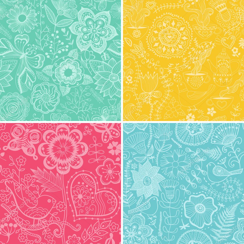 Set Colorful Floral Patterns Seamlessly Tiling Seamless Pattern Can