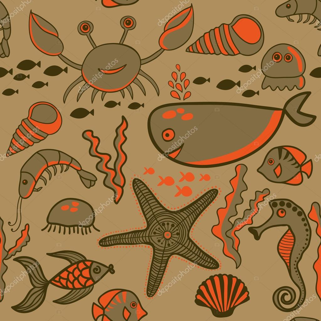Marine seamless pattern, endless texture of sea world Stock Vector ...