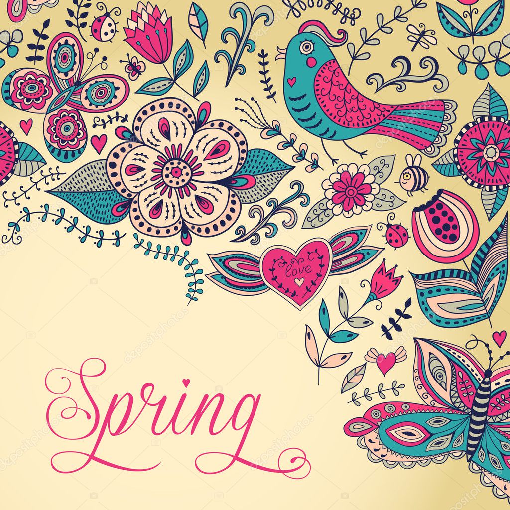 Floral background, spring theme, greeting card. Template design Stock ...
