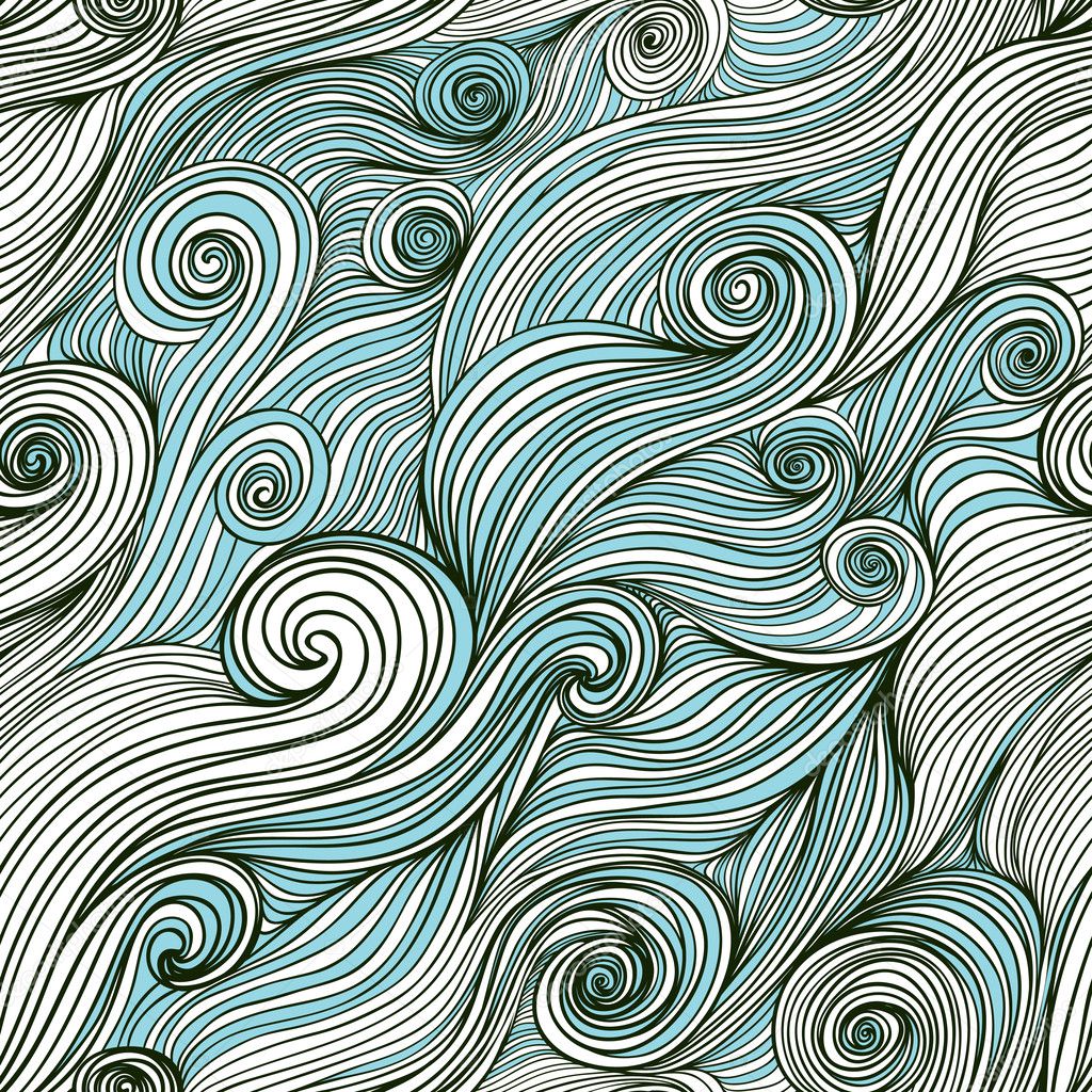 Vector seamless wave hand-drawn pattern, waves background (seaml ...