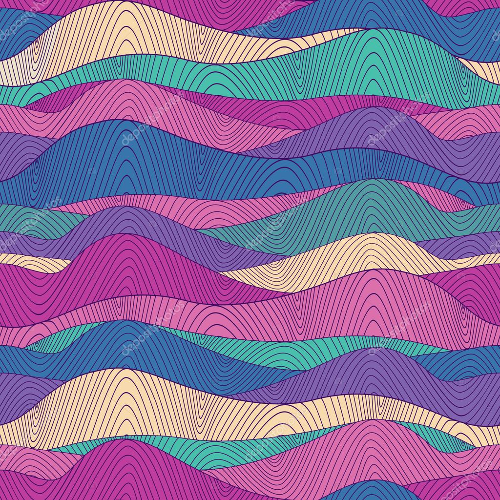 Seamless abstract hand-drawn waves pattern, wavy background. Sea ...