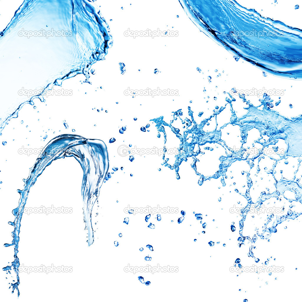 High resolution water splashes collection isolated on white back Stock ...
