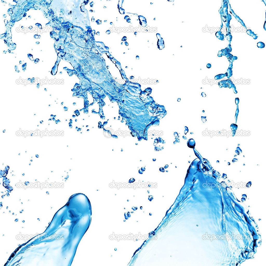 High resolution water splashes collection isolated on white back Stock ...