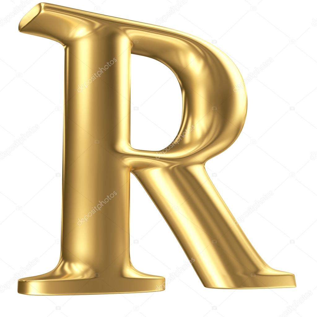 Golden matt letter R in perspective, jewellery font collection — Stock ...
