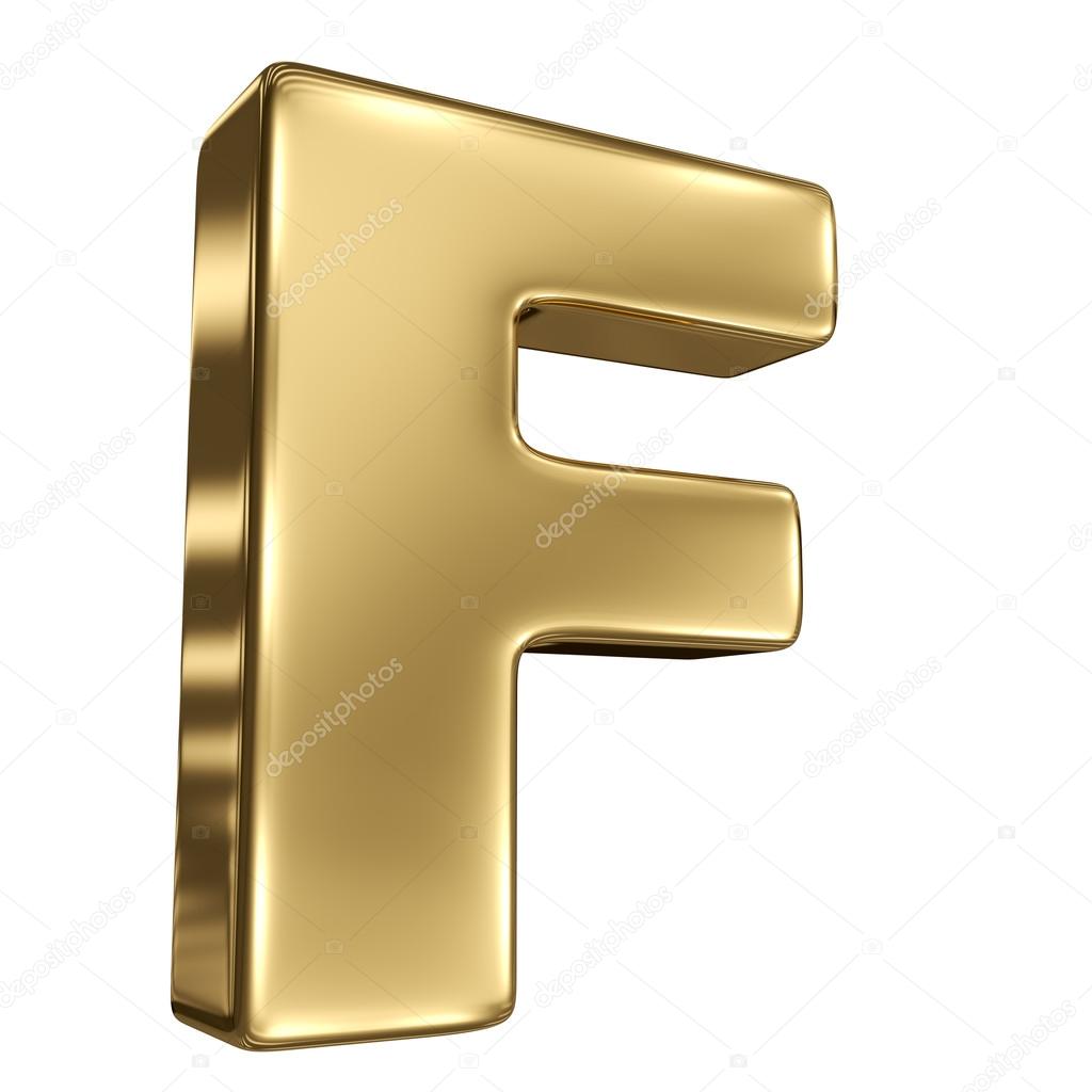 Letter F from gold solid alphabet — Stock Photo © smaglov #34329259
