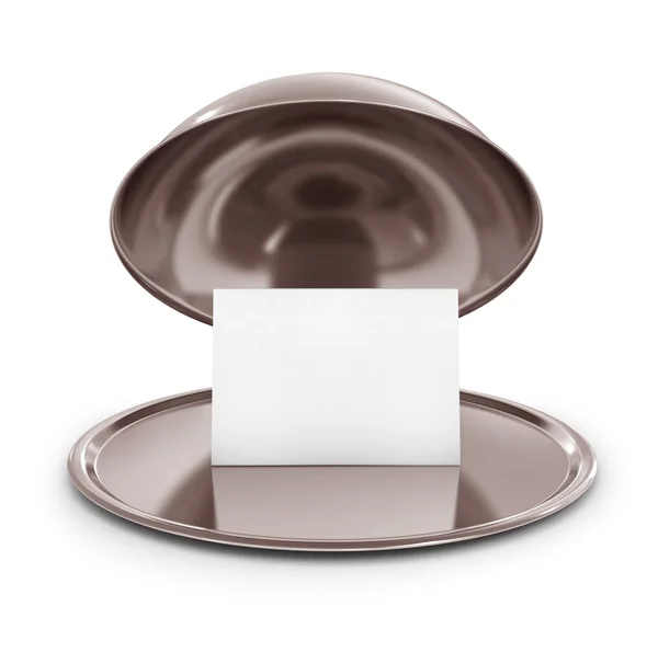 Gold restaurant cloche with paper template on white background. — Stock ...