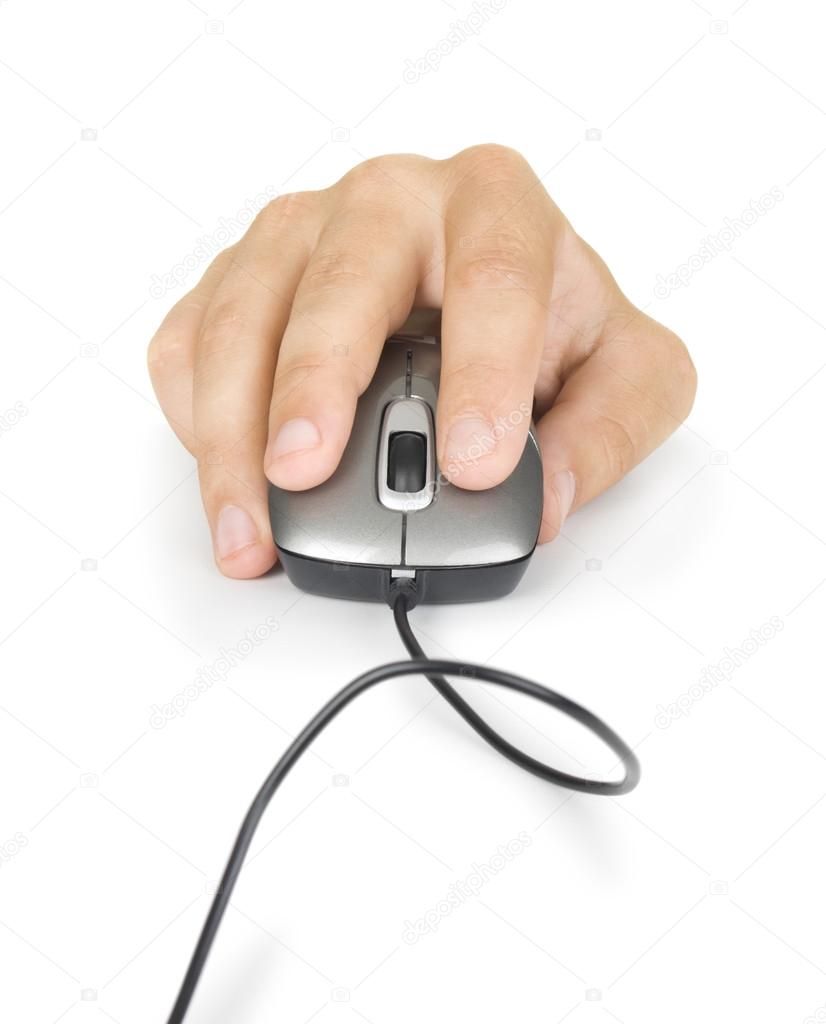 Male hand holding computer mouse isolated on white Stock Photo by ...
