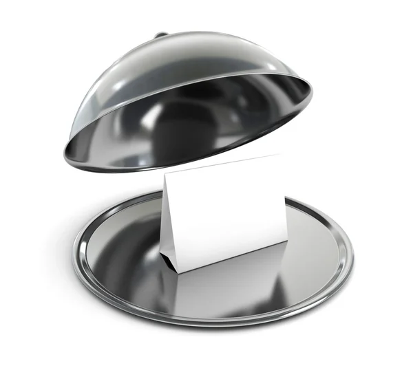 Gold restaurant cloche with paper template on white background. — Stock ...