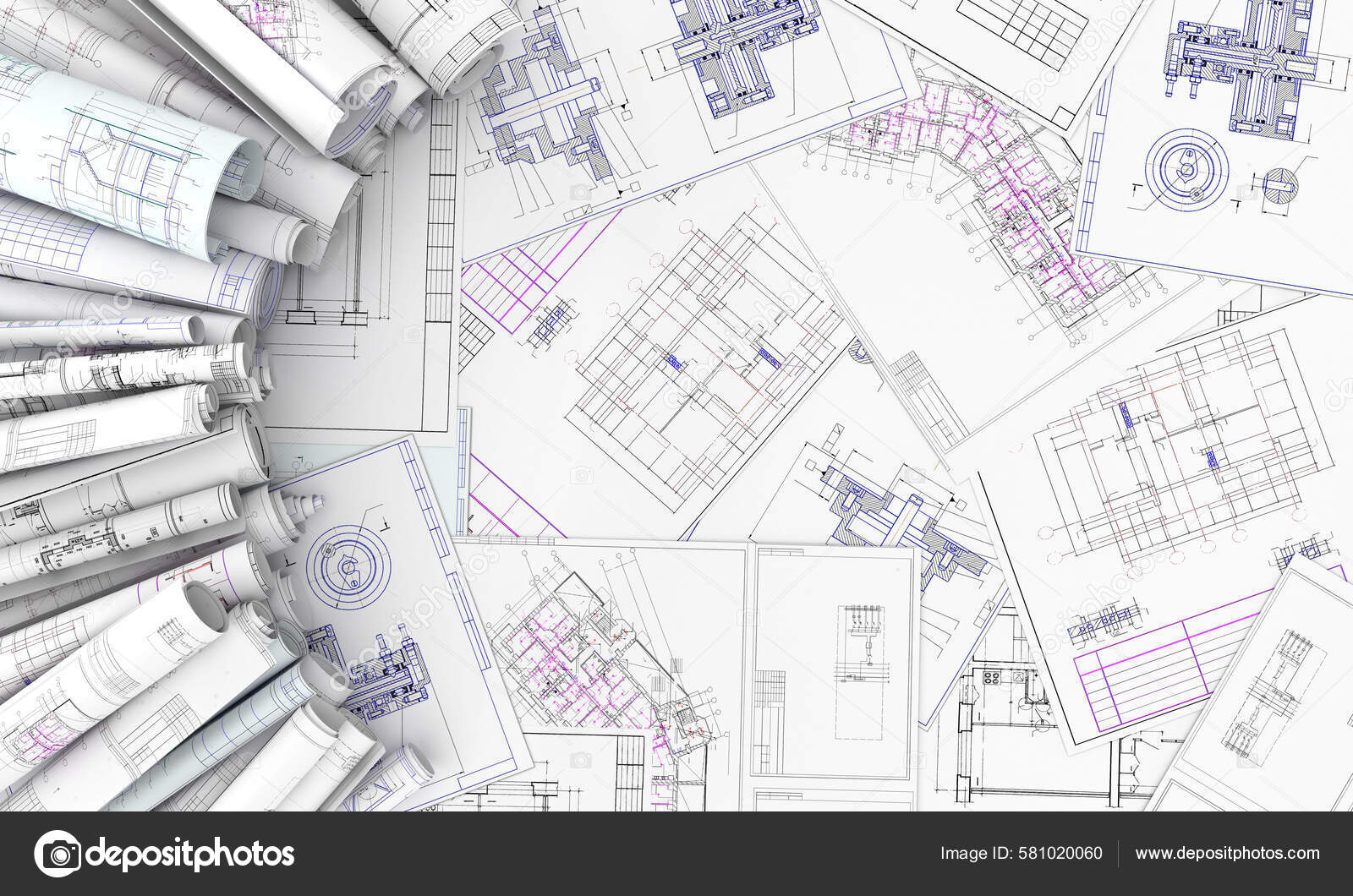 Blueprints Roll Row Illustration Stock Illustration by ©urfingus #581020060