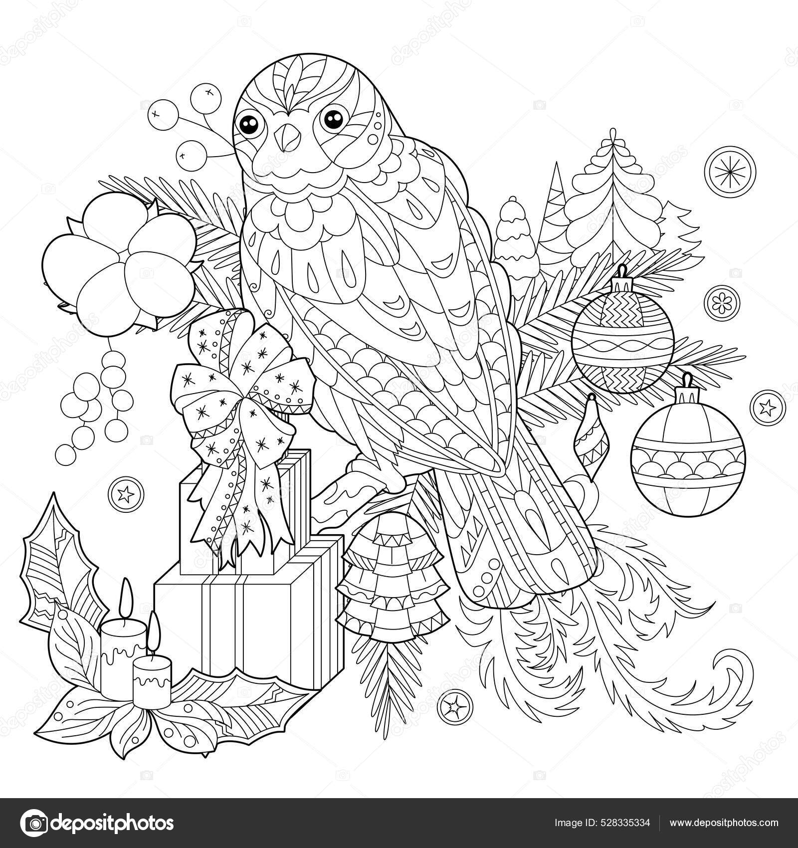 Cute Christmas Owl Winter Holiday Decoration Black White Elements ...