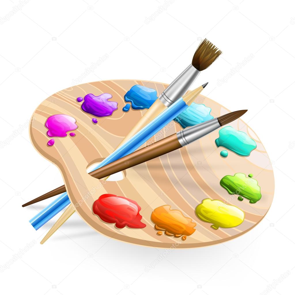 arte paleta wirh pinceles, lápiz y pinturas 2023