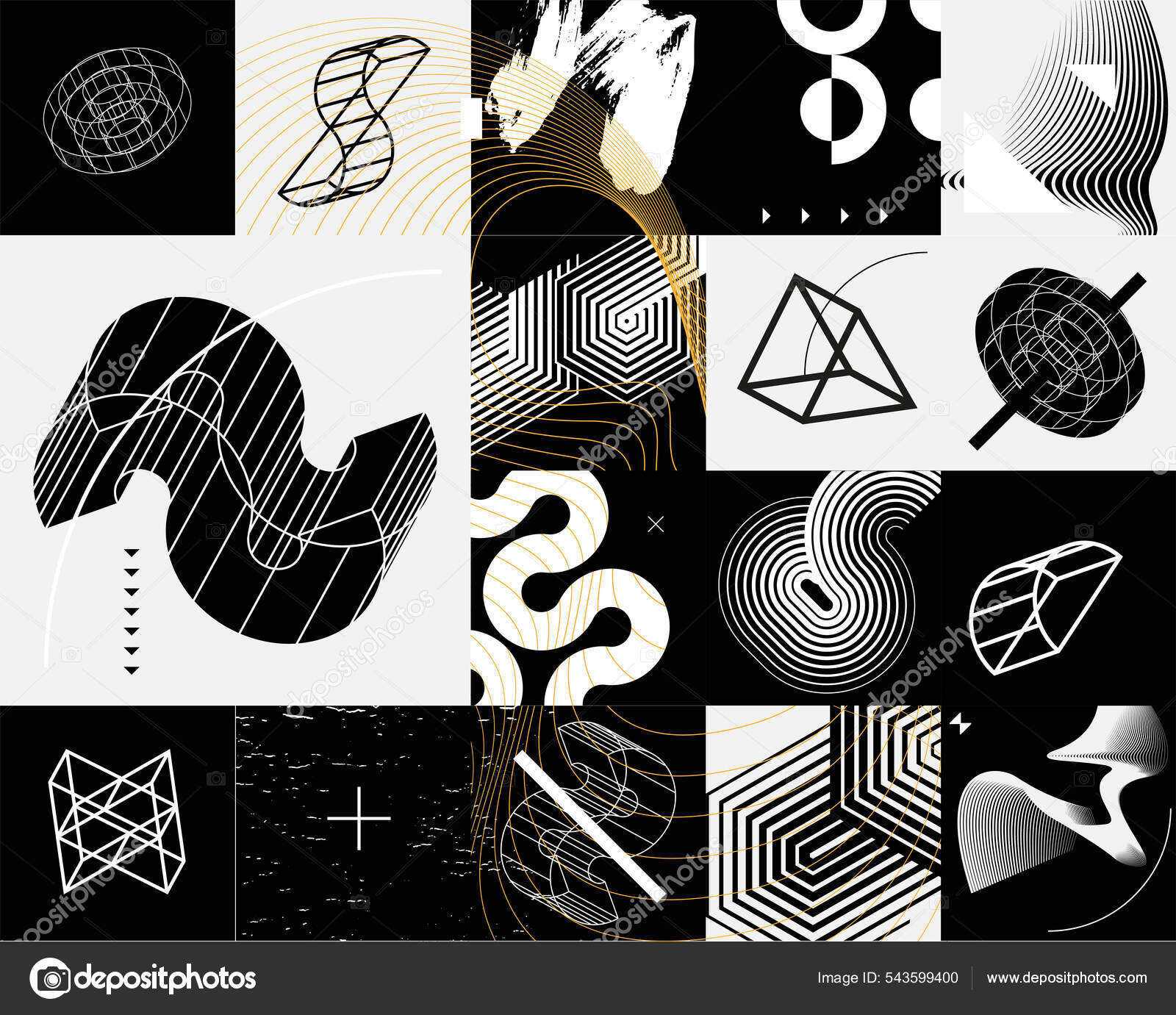 Retro Futurism Cyberpunk Geometric Shapes Modern Monochrome Set ...