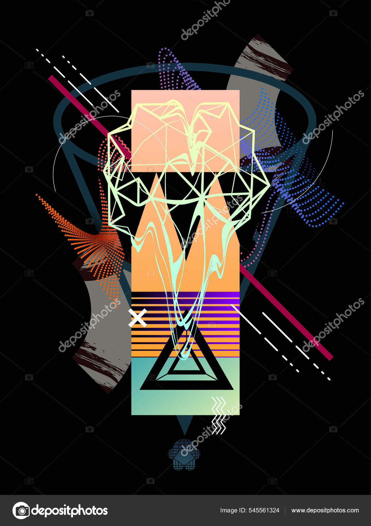 Retro Futurism Cyberpunk Poster Design Geometric Shapes Glitch Effect ...