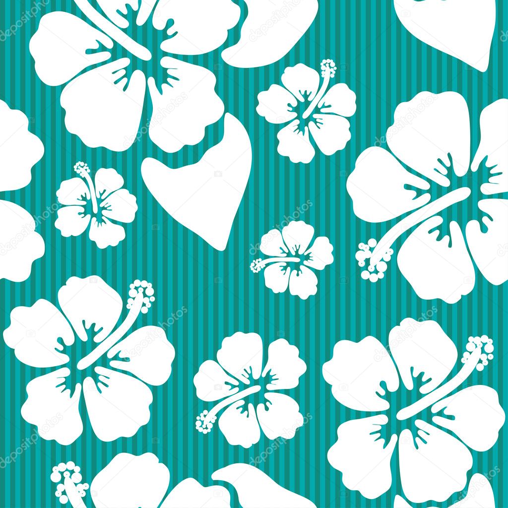 Seamless Pattern With Hawaiian Hibiscus Flower — Stock Vector