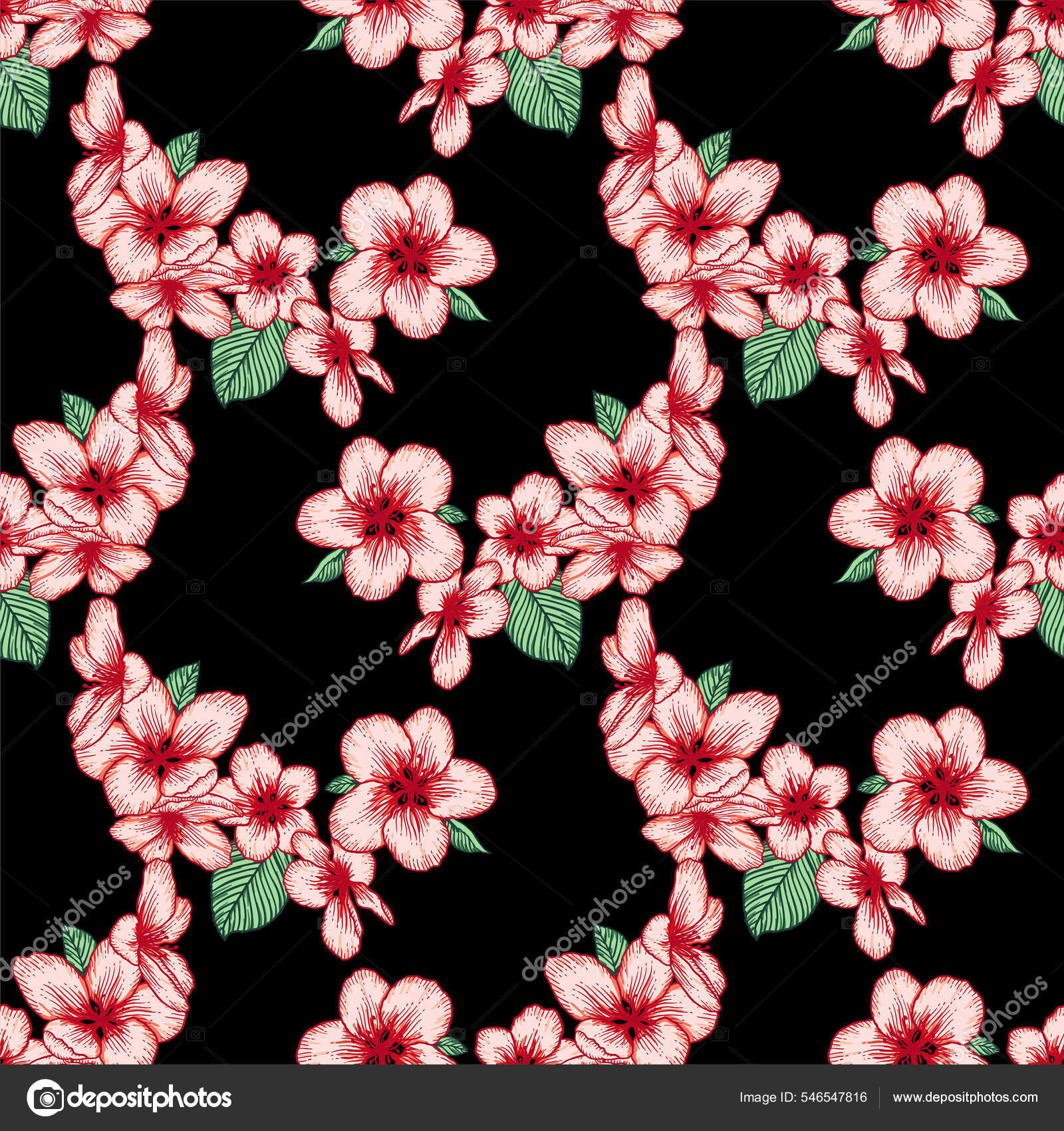 Beautiful Seamless Dark Floral Pattern Red Apple Flowers Black Nature ...