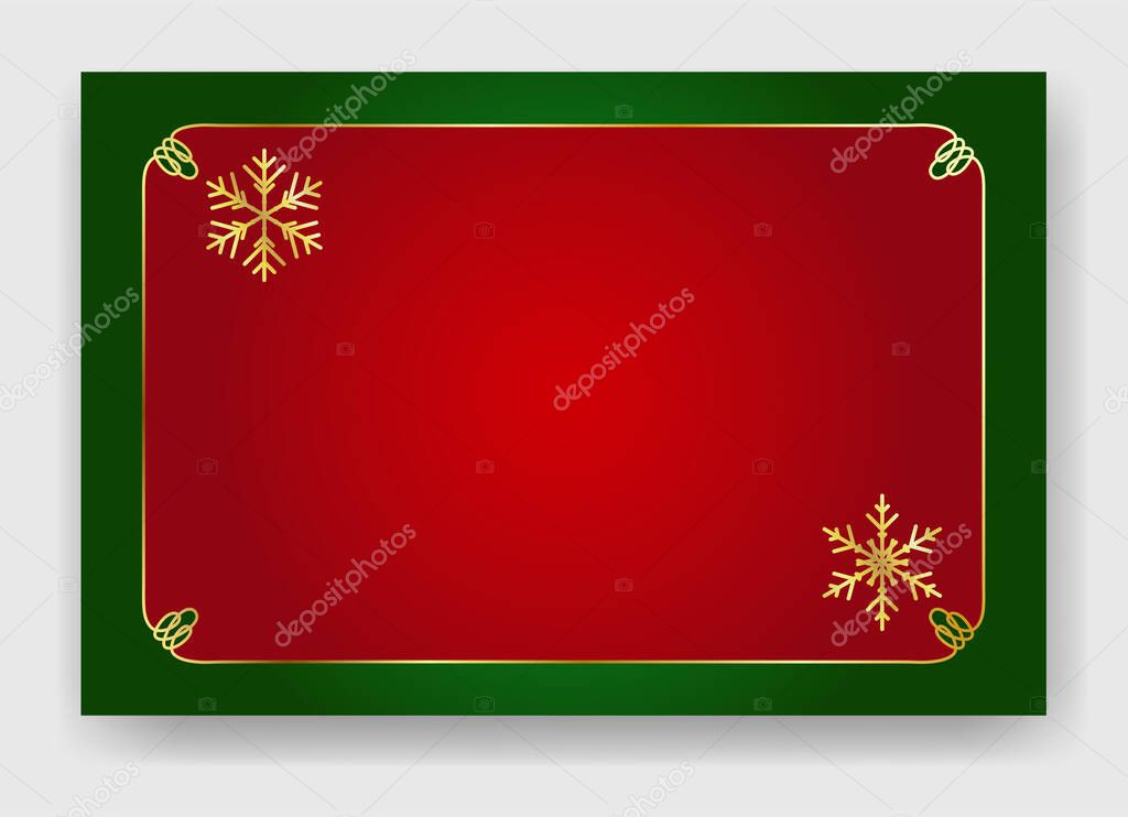 Marco de rectángulo de Navidad en blanco brillante dorado con copos de ...