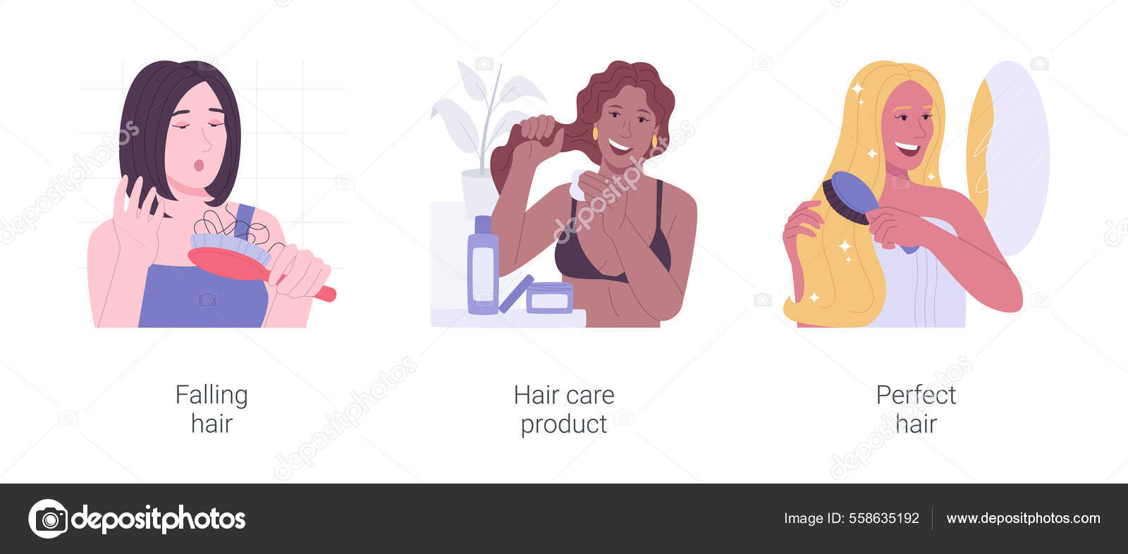 Hair care isolated cartoon vector illustrations set. Stock Vector by ...