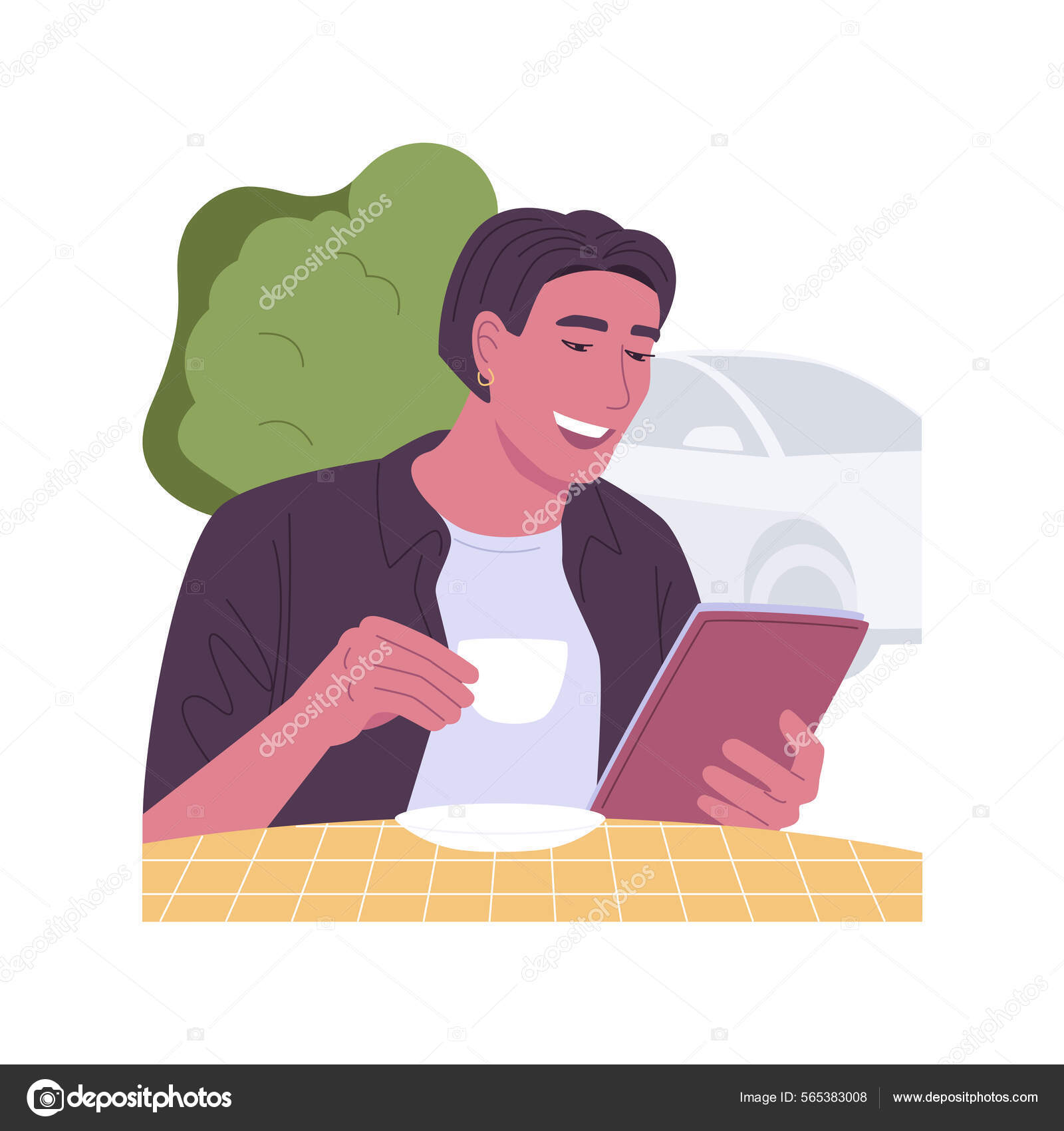 Reading e-books isolated cartoon vector illustrations. Stock Vector by ...