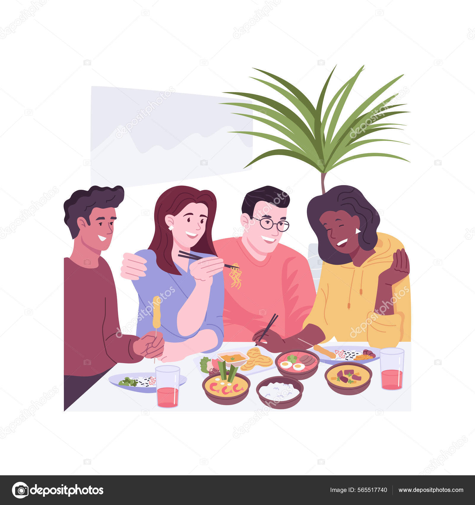 Family Dinner Restaurant Cartoon