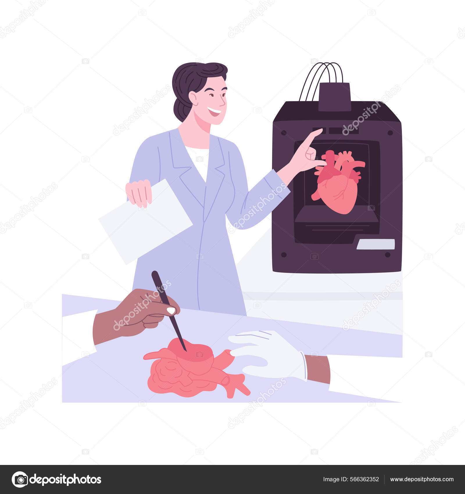 3D printed anatomical model isolated cartoon vector illustrations ...