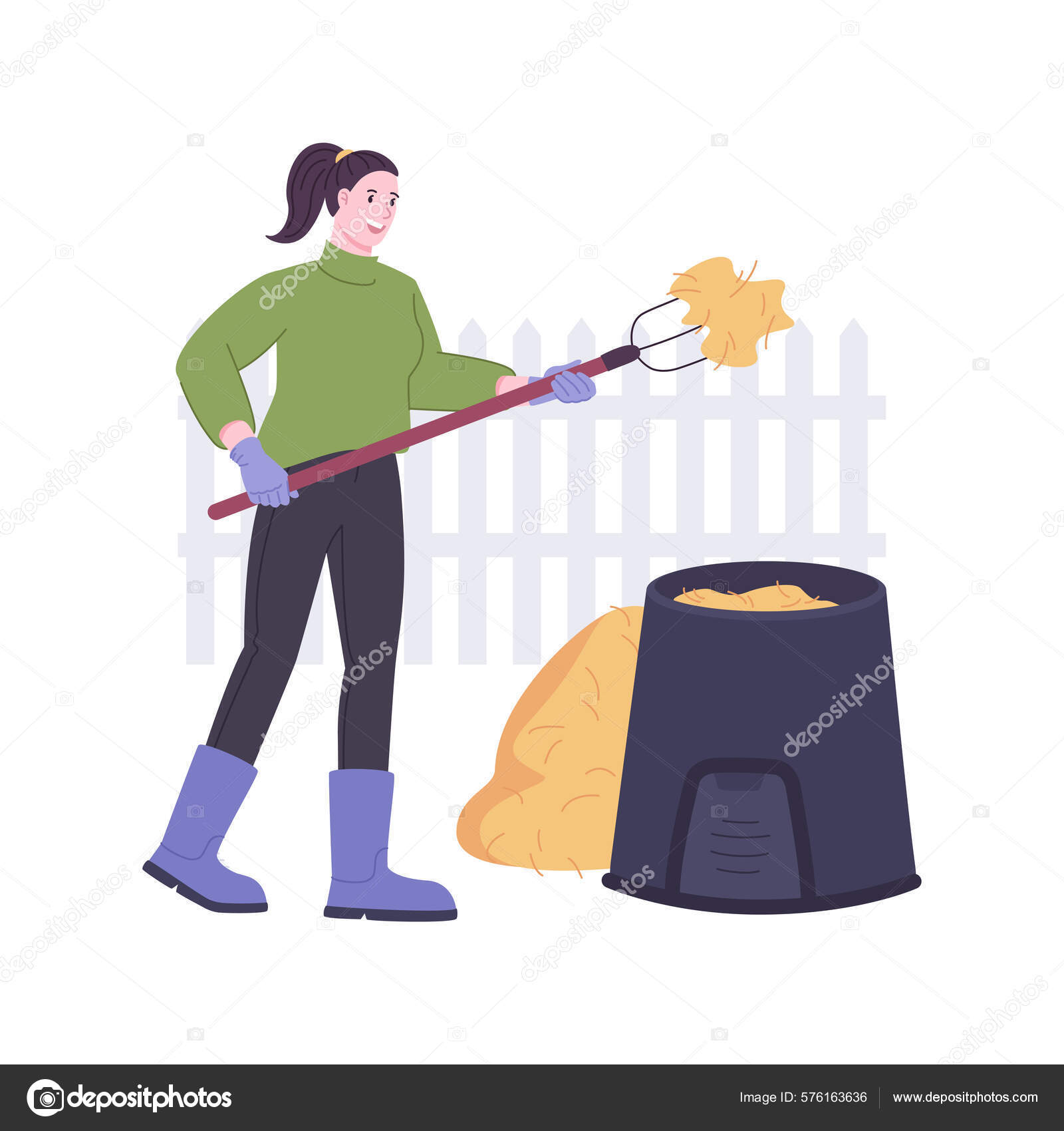 Compost Isolated Cartoon Vector Illustrations Young Farmer Woman Takes ...