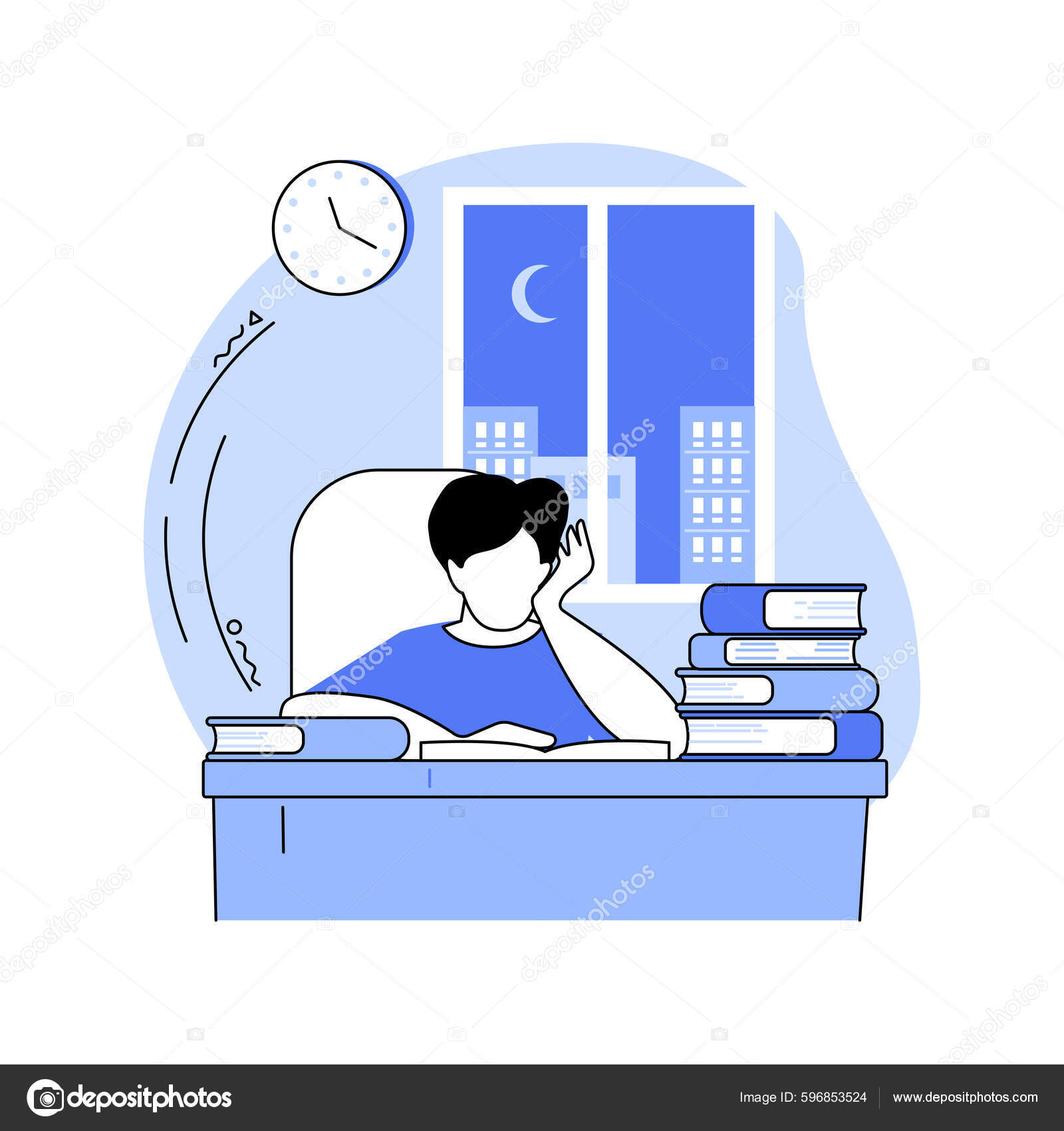 Study Late Night Isolated Cartoon Vector Illustrations Tired Boy ...