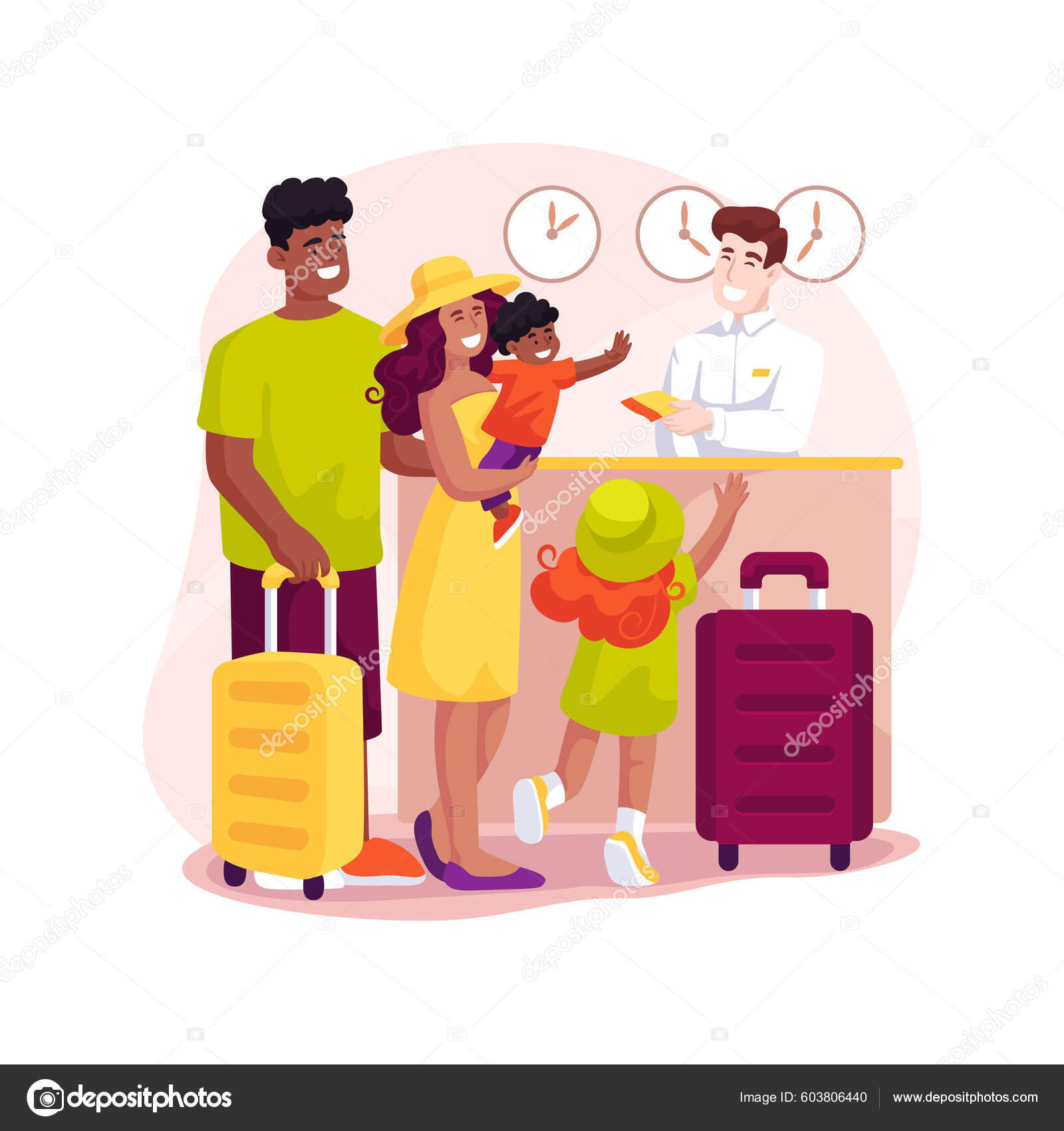 Hotel Check Isolated Cartoon Vector Illustration Family Standing Check ...