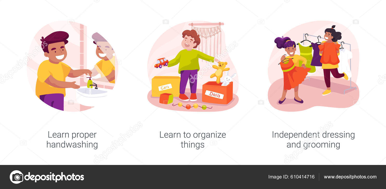 Self Care Personal Hygiene Skills Kids Isolated Cartoon Vector ...