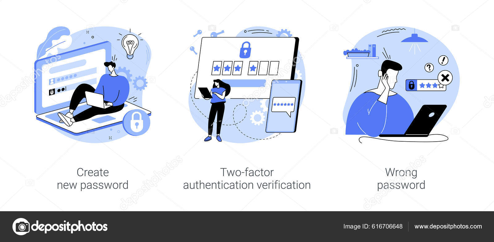 Password Management Isolated Cartoon Vector Illustrations Set Man Laptop Create Stock Vector ...
