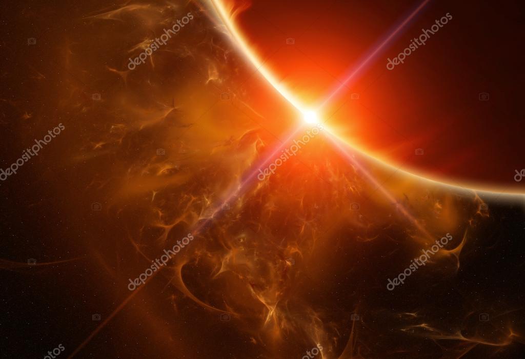 Gas Planet with Rising Star and Nebula on background Stock Photo by ...