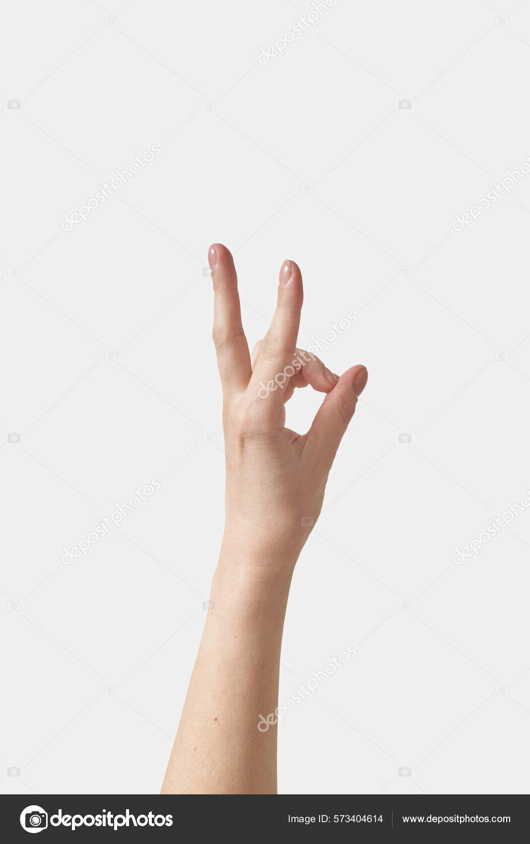 Žena Ruka Nebo Nula Oběma Rukama Nahoru Gesto Izolované Bílém — Stock ...