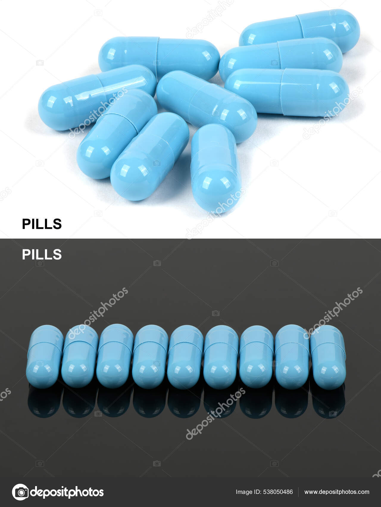 Creative Layout Made Blue Medical Pill Capsules Isolated White High ...