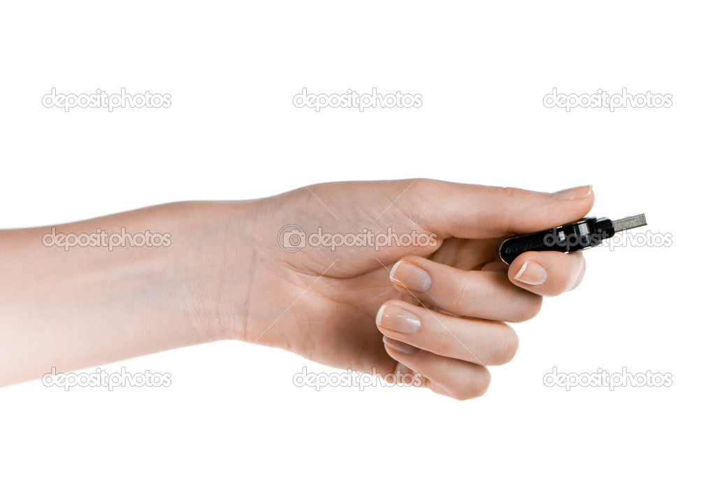 Flash drive in woman hand isolated on white background Stock Photo by ...