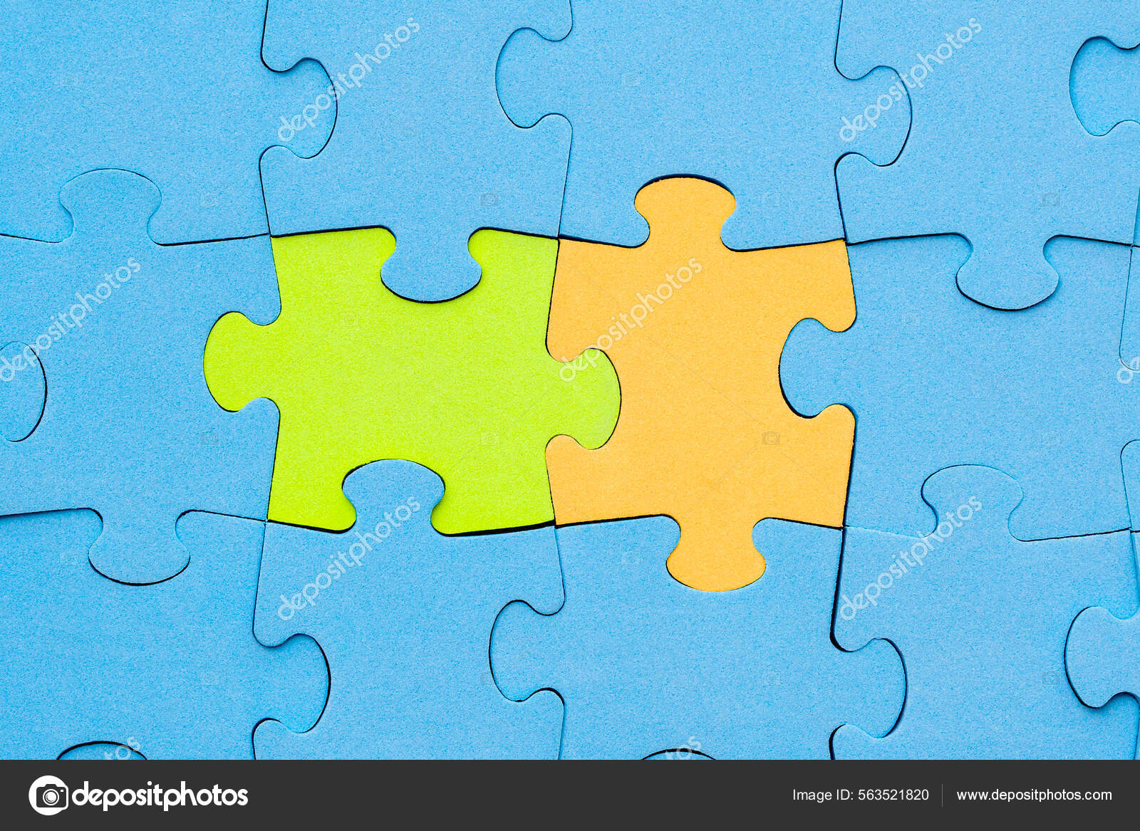 Green Yellow Jigsaw Puzzle Pieces Stands Out Crowd Close View — Stock ...