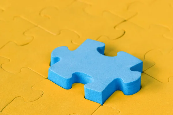 Green Yellow Jigsaw Puzzle Pieces Stands Out Crowd Close View — Stock ...