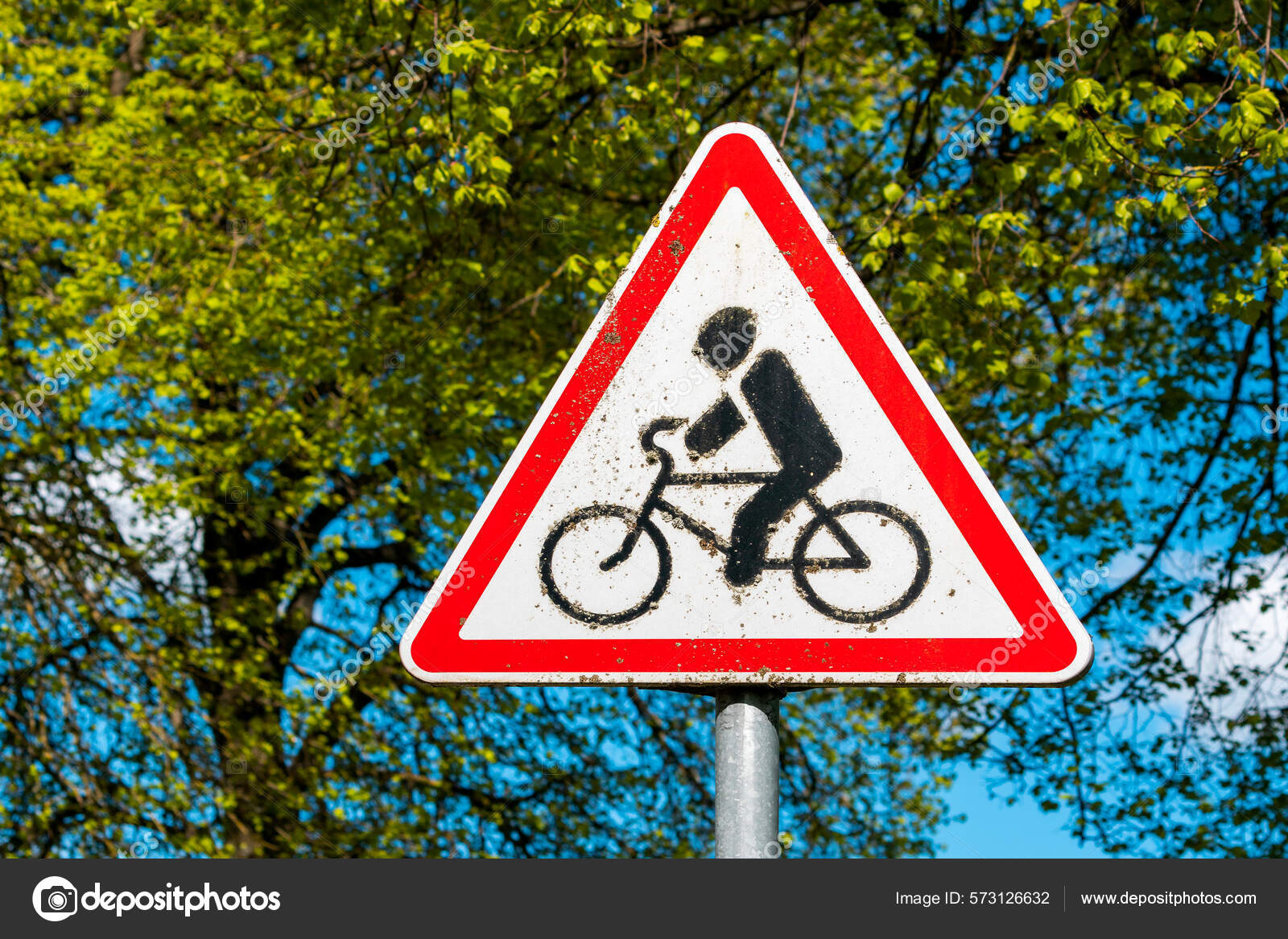 Transport Warning Symbol Red Triangle Bicycle Traffic Sign Close Cycle ...