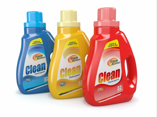 Plastic detergent bottles. Cleaning products. Stock Photo by ...